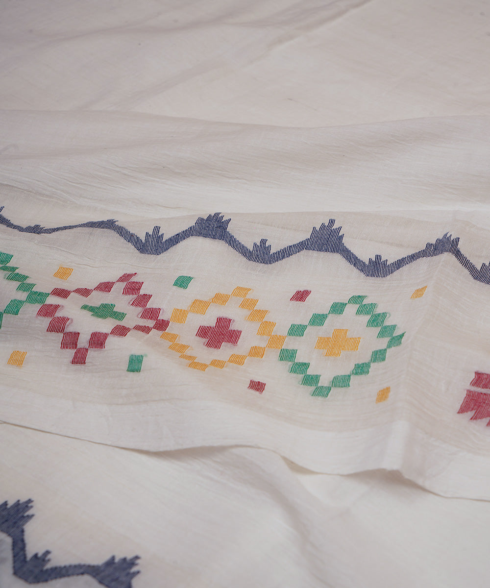 White hand woven bengal cotton border design jamdani fabric – the good loom