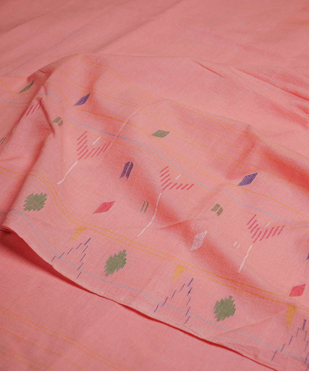 Peach handloom bengal cotton border design jamdani fabric – the good loom