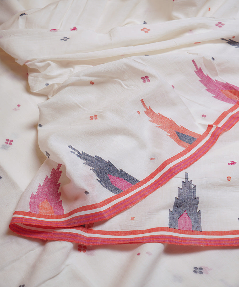 White hand loom bengal cotton border design jamdani fabric – the good loom
