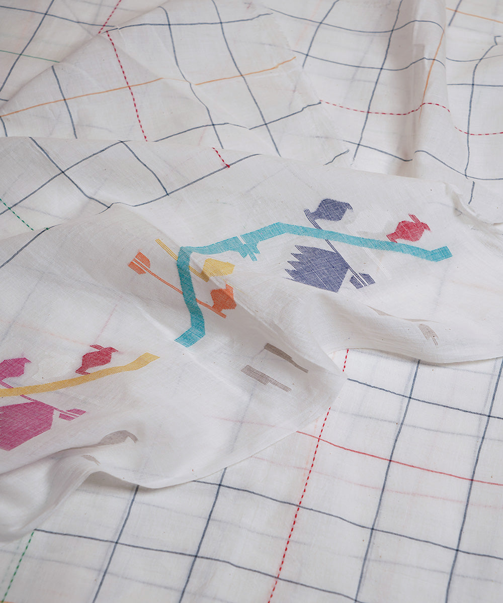 White handloom checks bengal cotton border design jamdani fabric – the ...