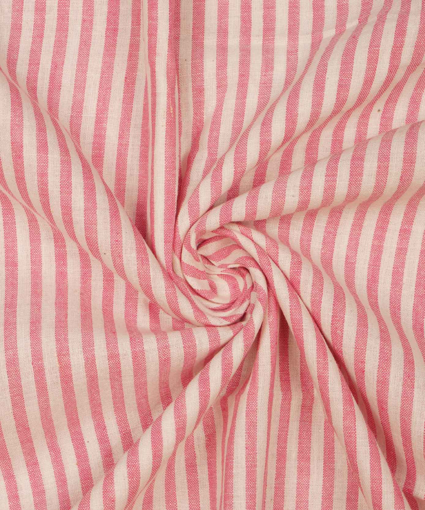 White pink stripes handspun handwoven bengal cotton fabric – the good loom